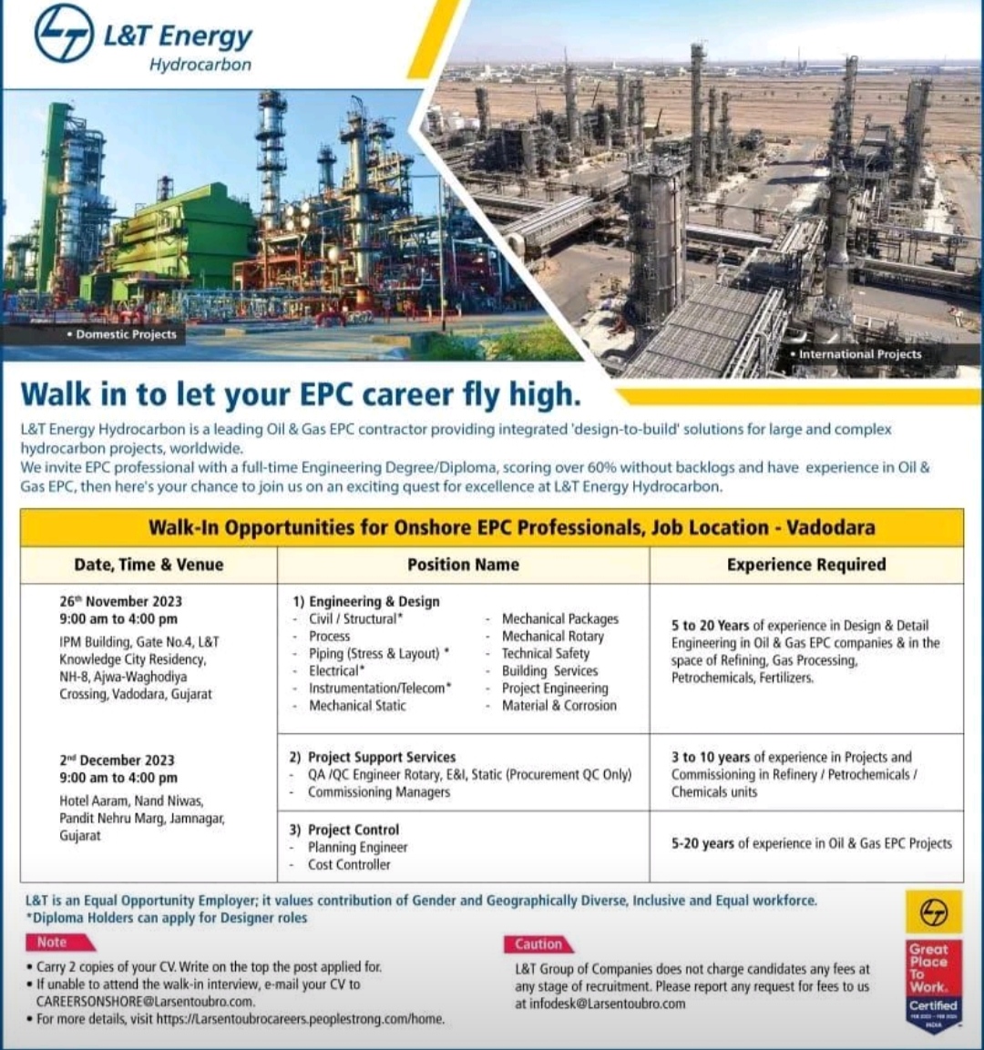 Walk In Interview 02/12/2023|L&T Energy Limited Hiring |Degree| Diploma ...