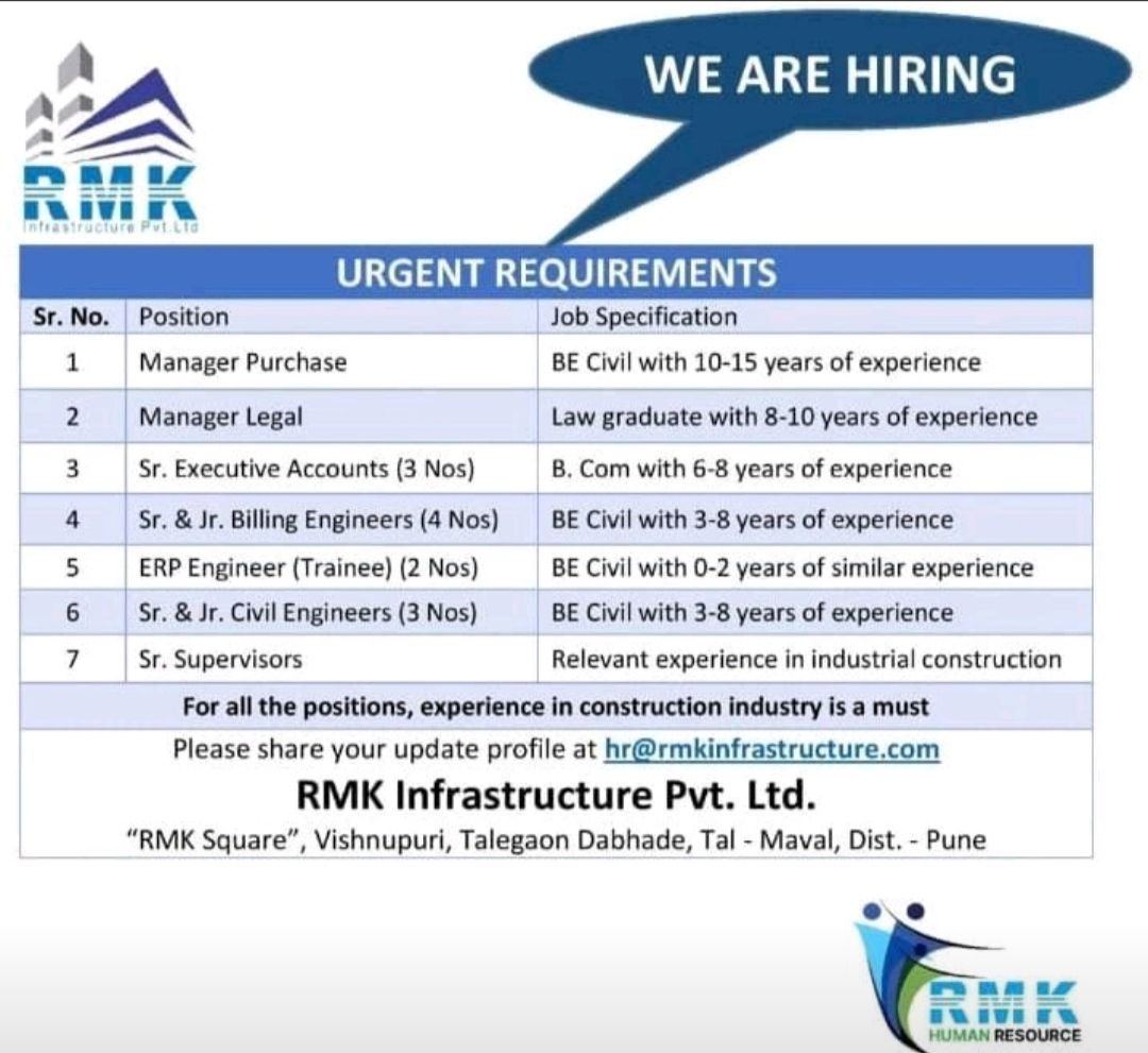 RMK Infrastructure Pvt Ltd Hiring| Fresher|Degree|Diploma|Civil ...